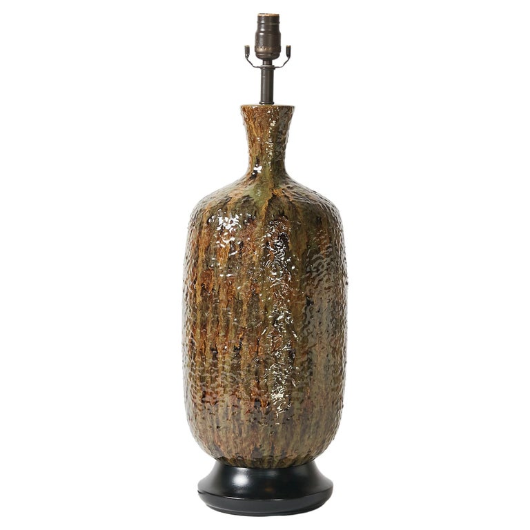 Midcentury Textured Glaze Ceramic Table Lamp For Sale at 1stDibs