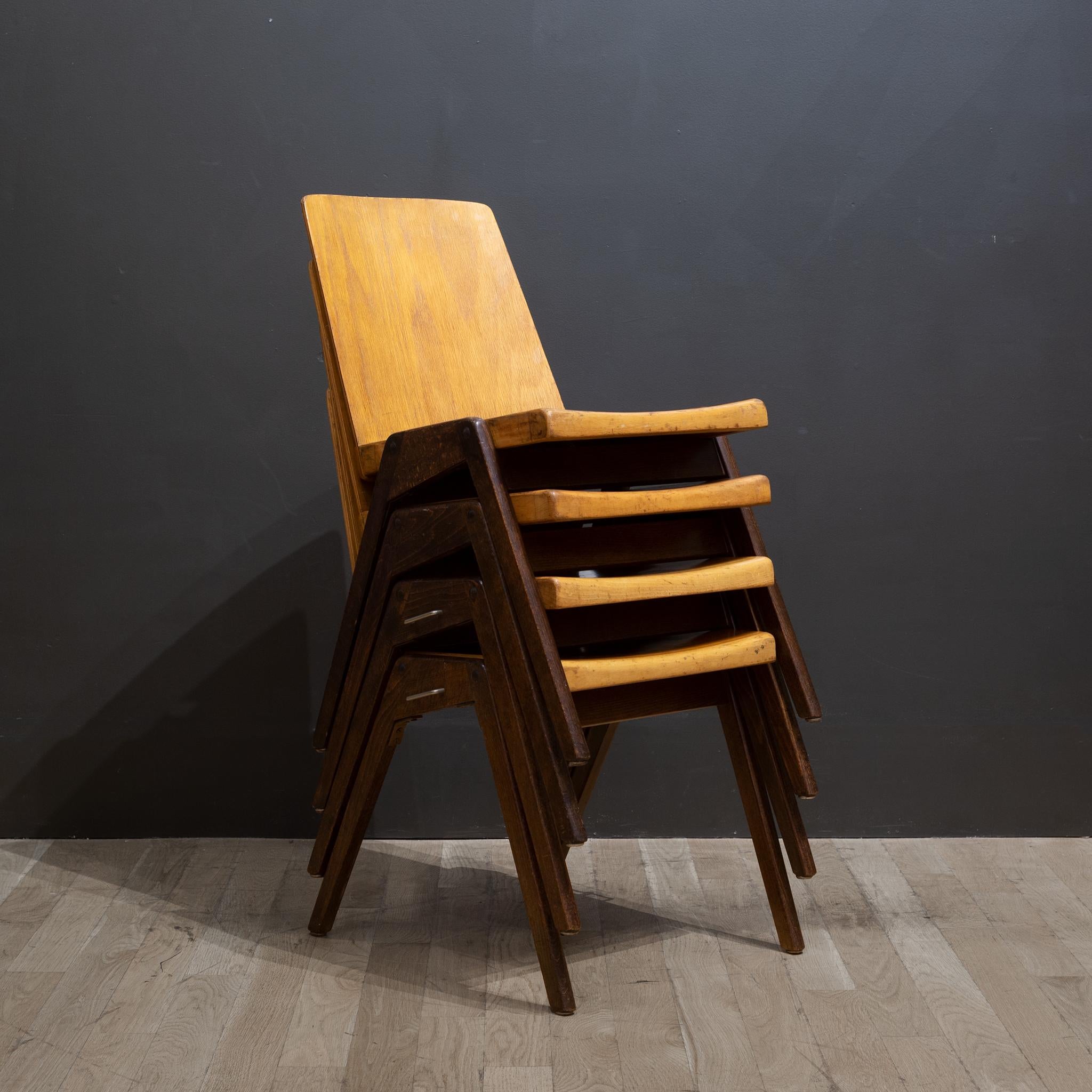 Mid-Century Thonet Bicolored Stackable Schoolhouse Auditorium Chairs, C ...