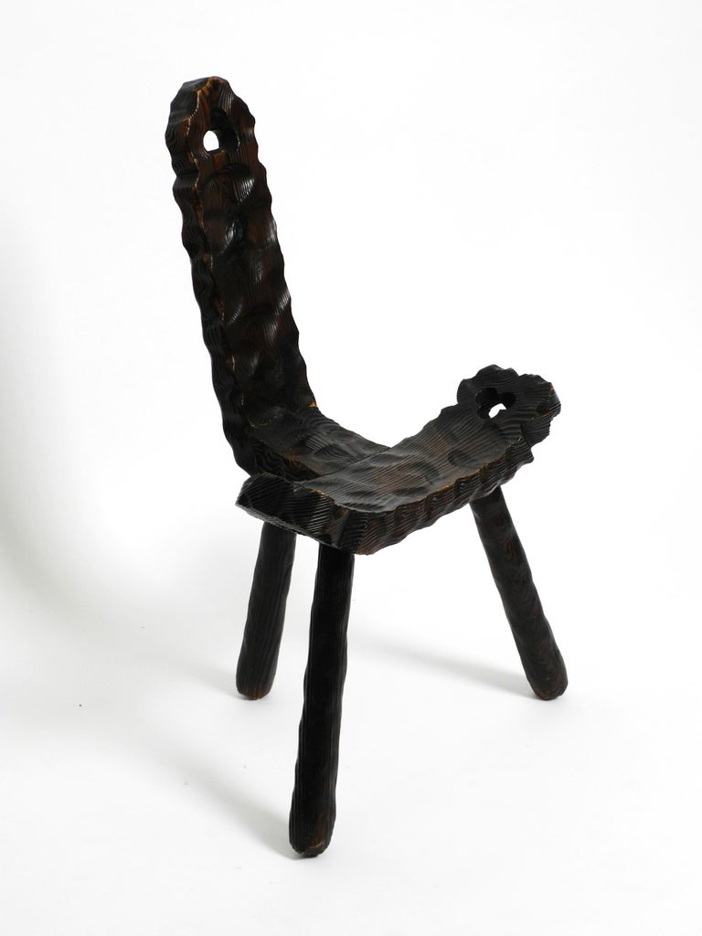 Mid Century Three-Legged Stool with Backrest Made of Solid Wood in ...