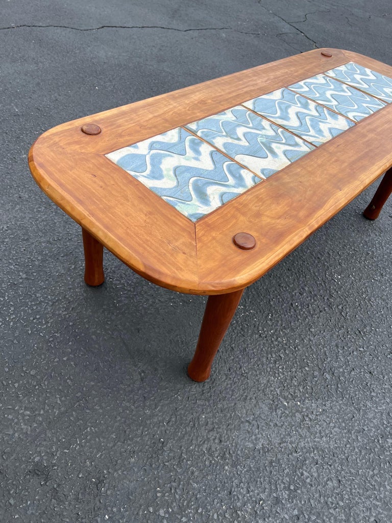 Mid Century Tile and Wood Coffee Table at 1stDibs