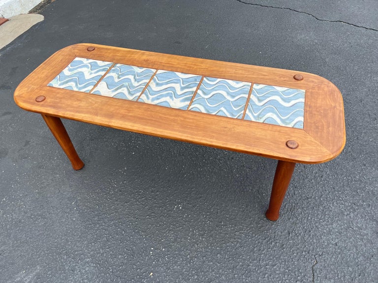 Mid Century Tile and Wood Coffee Table For Sale at 1stDibs