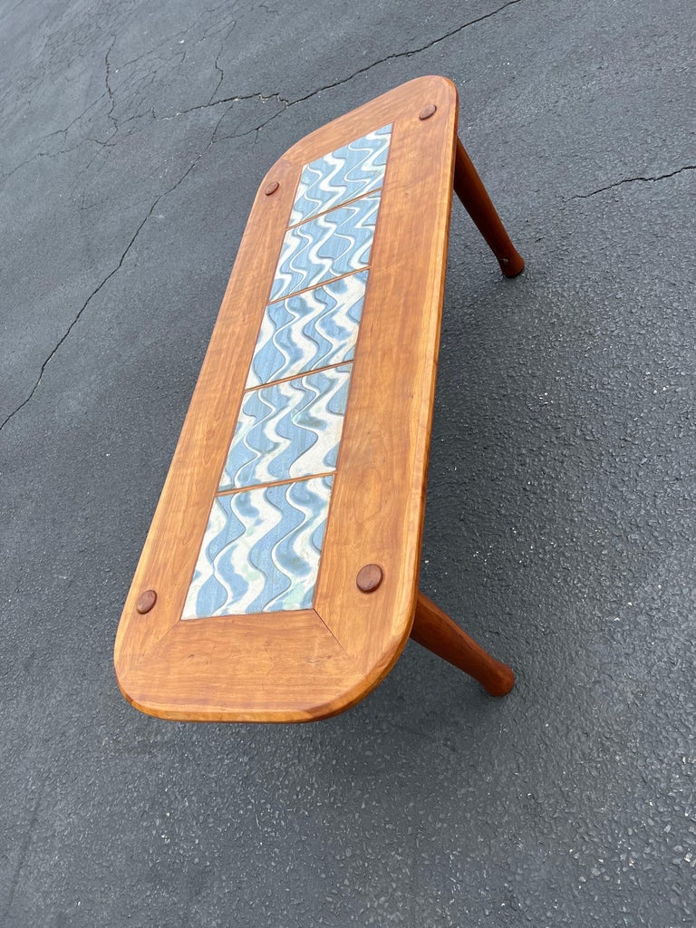 Mid Century Tile and Wood Coffee Table For Sale at 1stDibs