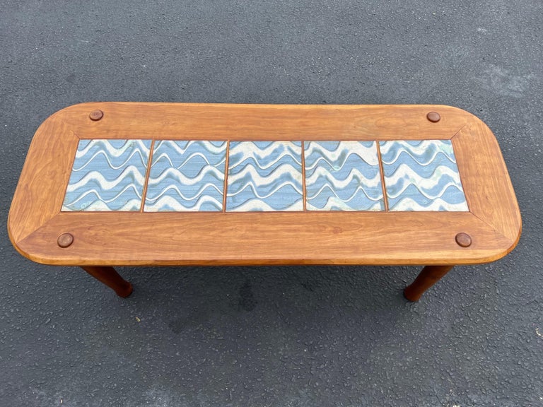 Mid Century Tile and Wood Coffee Table at 1stDibs