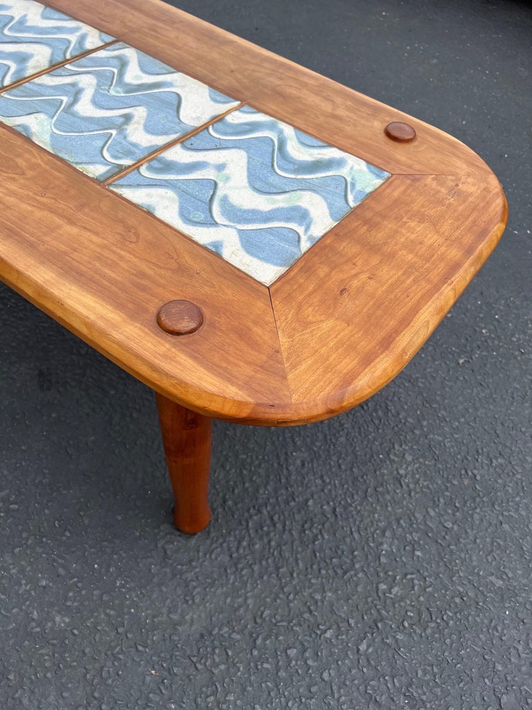 Mid Century Tile and Wood Coffee Table For Sale at 1stDibs