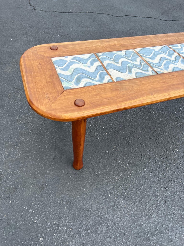 Mid Century Tile and Wood Coffee Table For Sale at 1stDibs