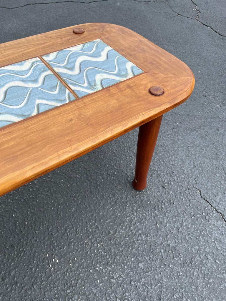Mid Century Tile and Wood Coffee Table at 1stDibs