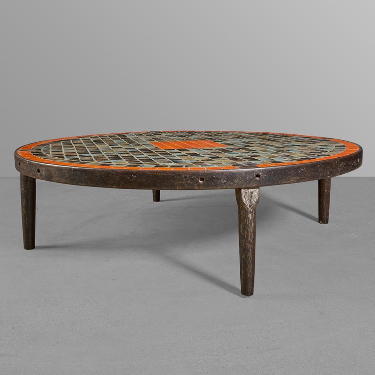 Mid-Century Tile Coffee Table with Iron Base For Sale at 1stDibs