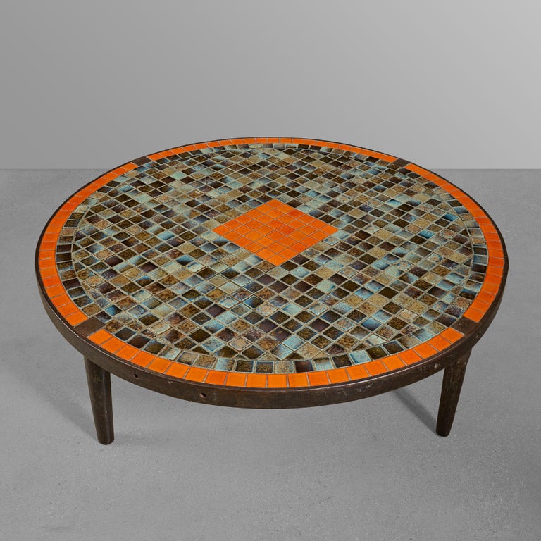 Mid-Century Tile Coffee Table with Iron Base For Sale at 1stDibs