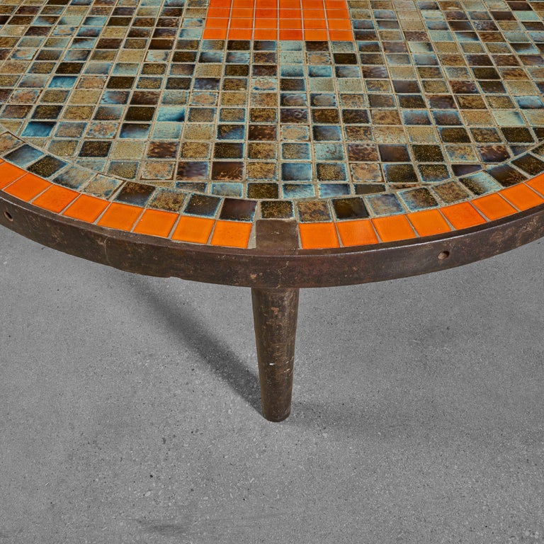 Mid-Century Tile Coffee Table with Iron Base For Sale at 1stDibs