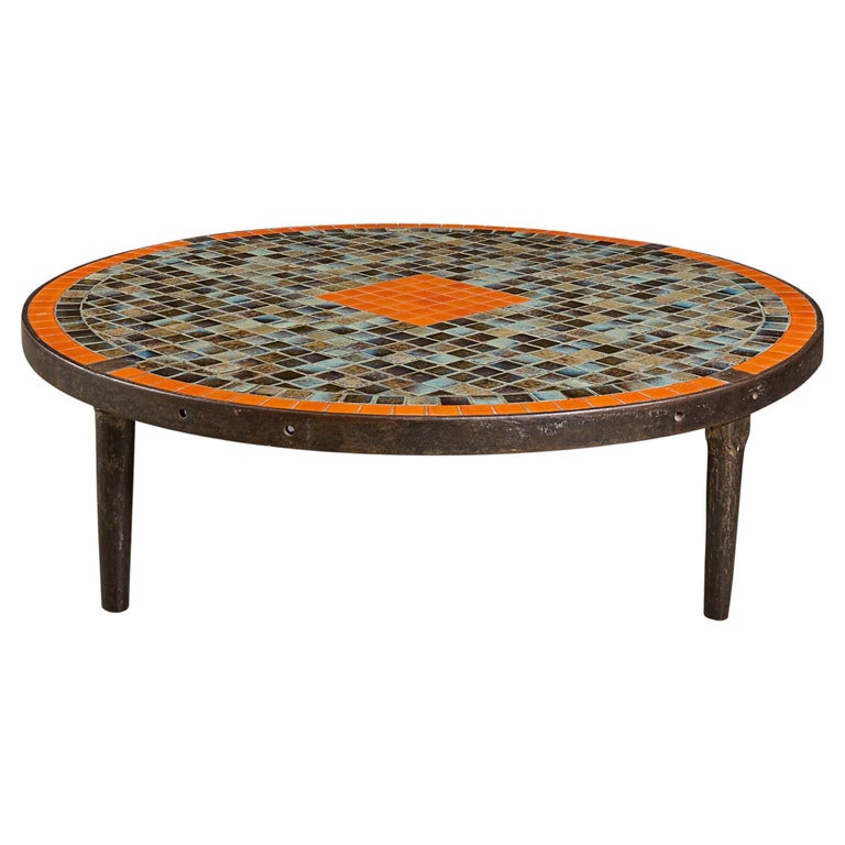 Mid-Century Tile Coffee Table with Iron Base For Sale at 1stDibs