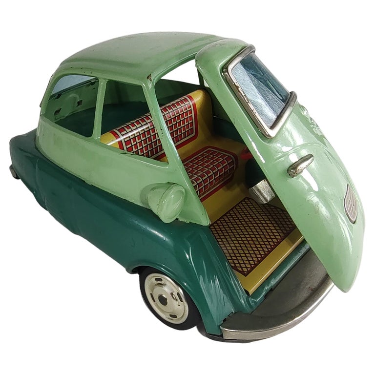Mid Century Tin Litho Friction Toy Car by Bandai Japan BMW Isetta For ...