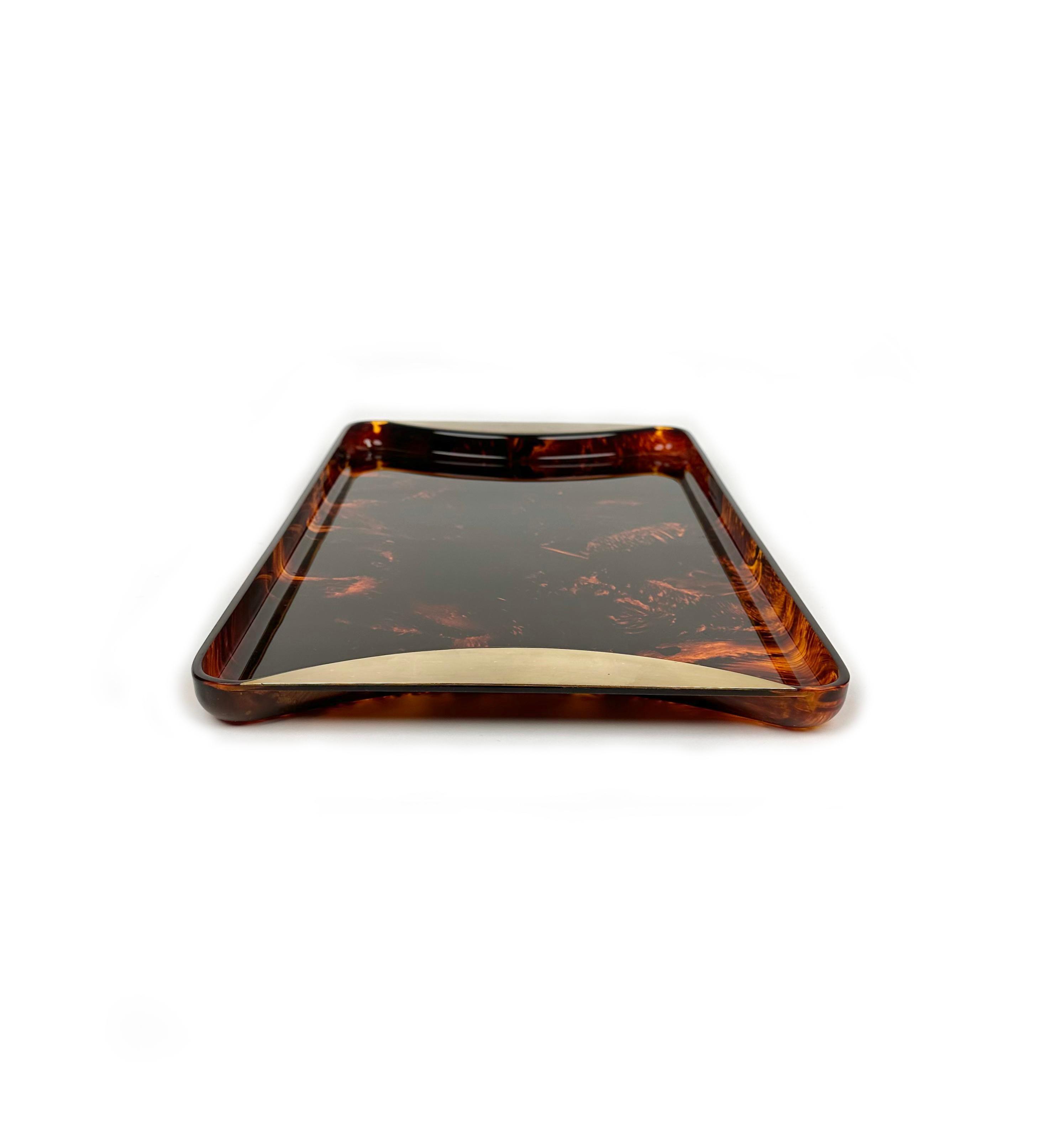 Mid-Century Tortoiseshell Lucite and Brass Serving Tray by Guzzini ...