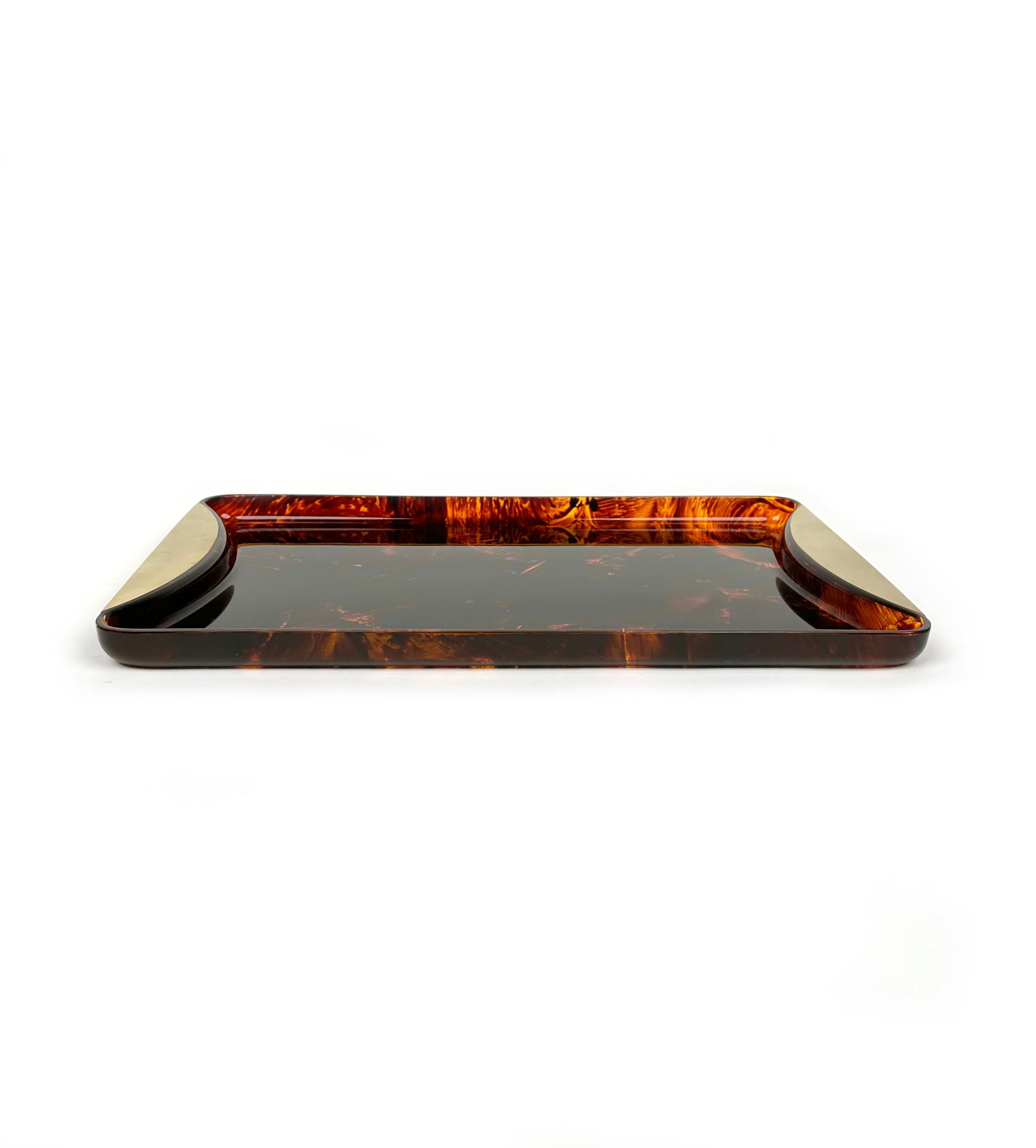 Mid-Century Tortoiseshell Lucite and Brass Serving Tray by Guzzini ...