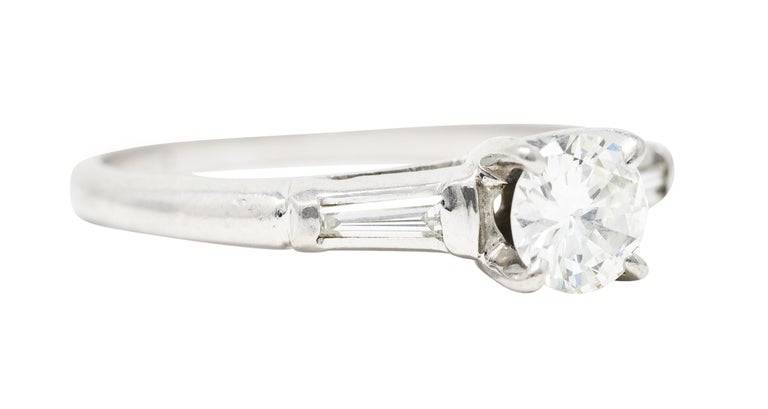 Mid-Century Transitional Cut 0.89 Carat Diamond Platinum Engagement Ring For Sale at 1stDibs