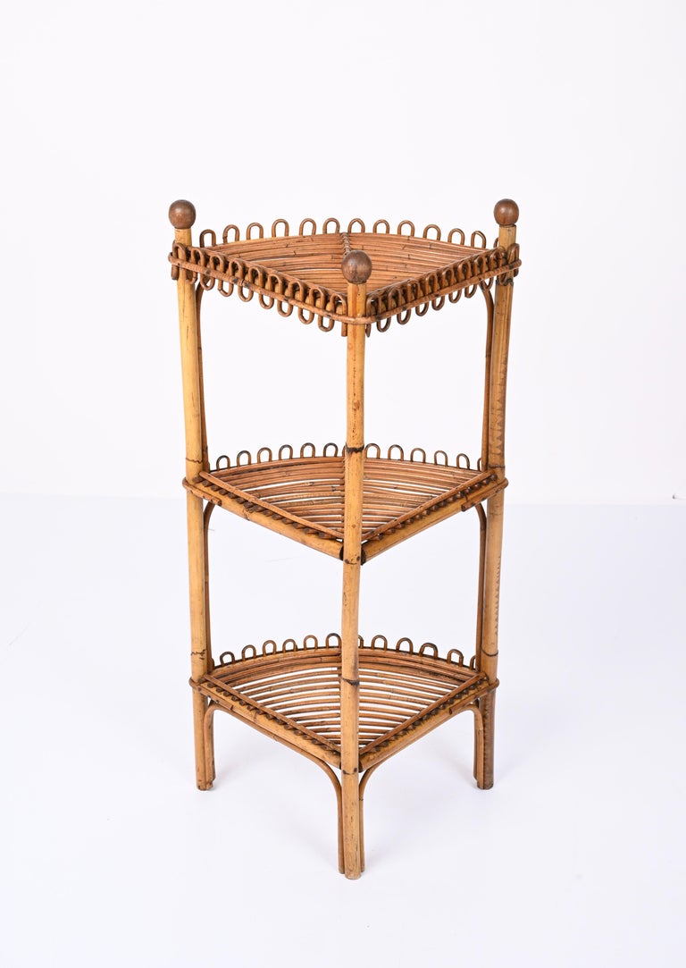 Mid-Century Triangular Bamboo and Rattan Italian Corner Shelves, 1970s ...