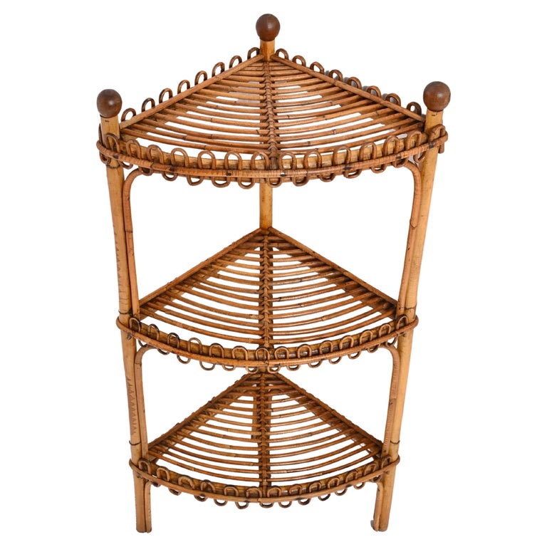Mid-Century Triangular Bamboo and Rattan Italian Corner Shelves, 1970s ...