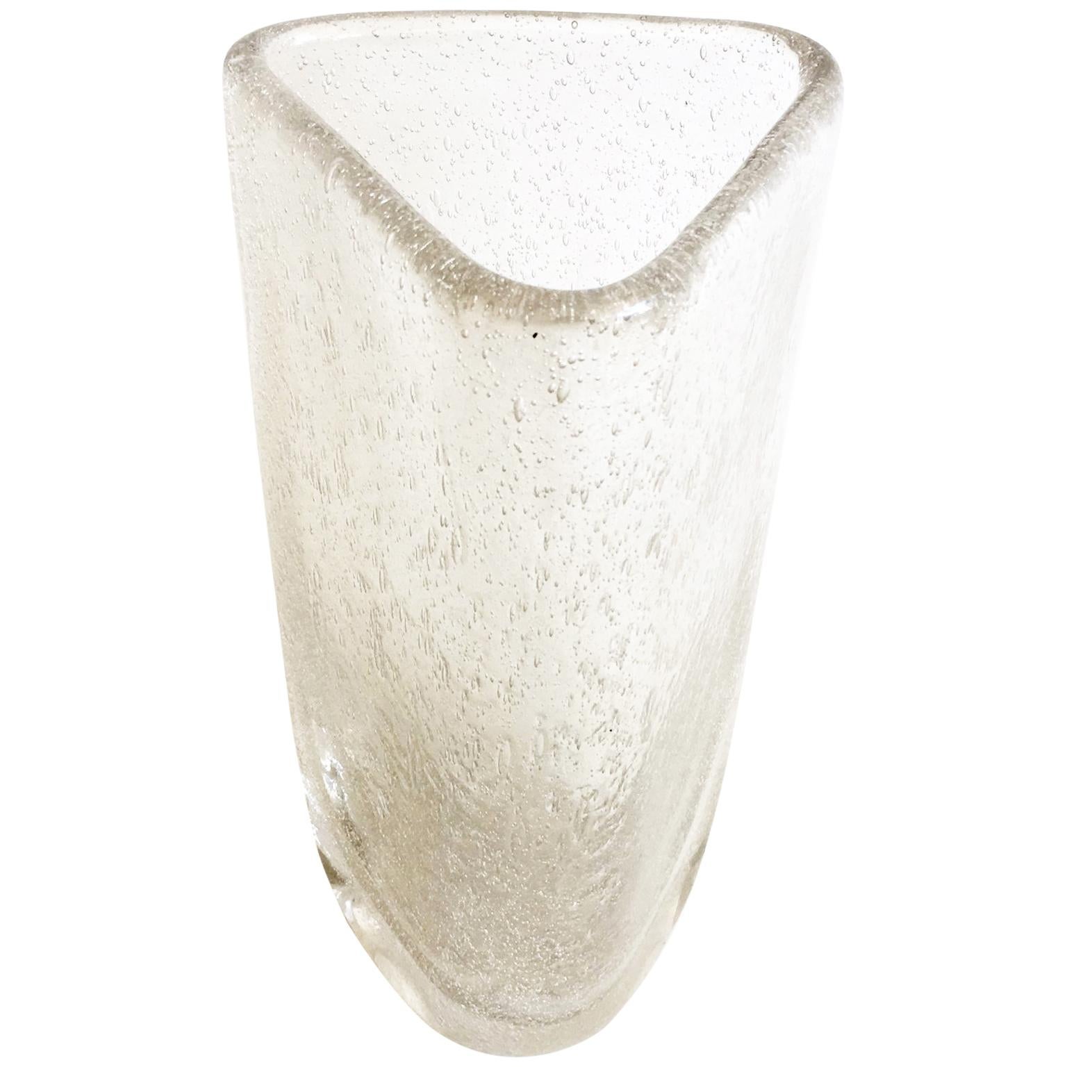 Modern Art Glass Mauve Triangular Vase With Green Rim For Sale at 1stDibs