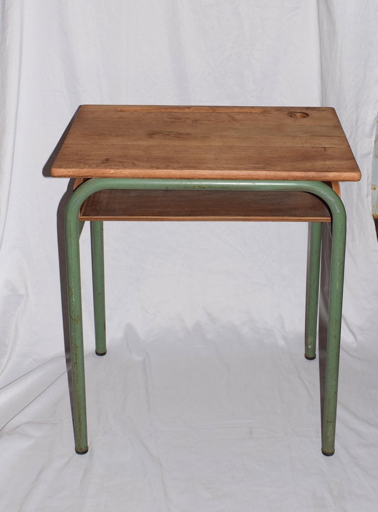 Mid-Century Tubular Metal and Wooden Top School Desk, Industrial in ...