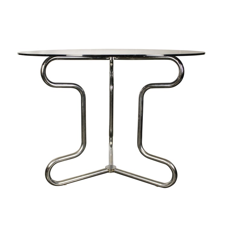 Mid-Century Tubular Table with Steel Structure and Glass Top, Italy ...