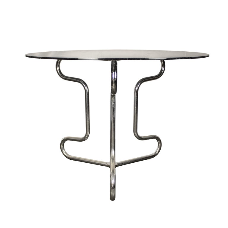 Mid-Century Tubular Table with Steel Structure and Glass Top, Italy ...