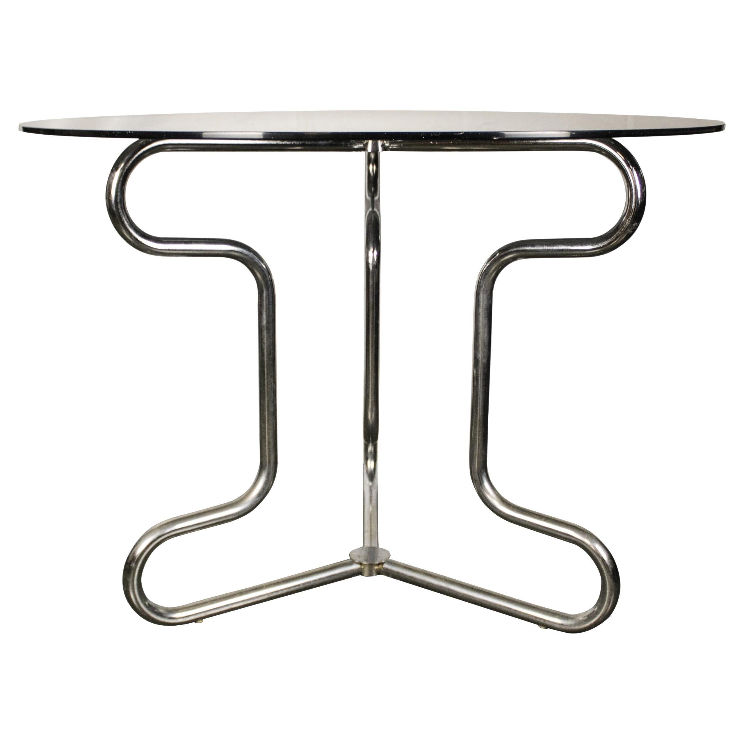 Mid-Century Tubular Table with Steel Structure and Glass Top, Italy ...