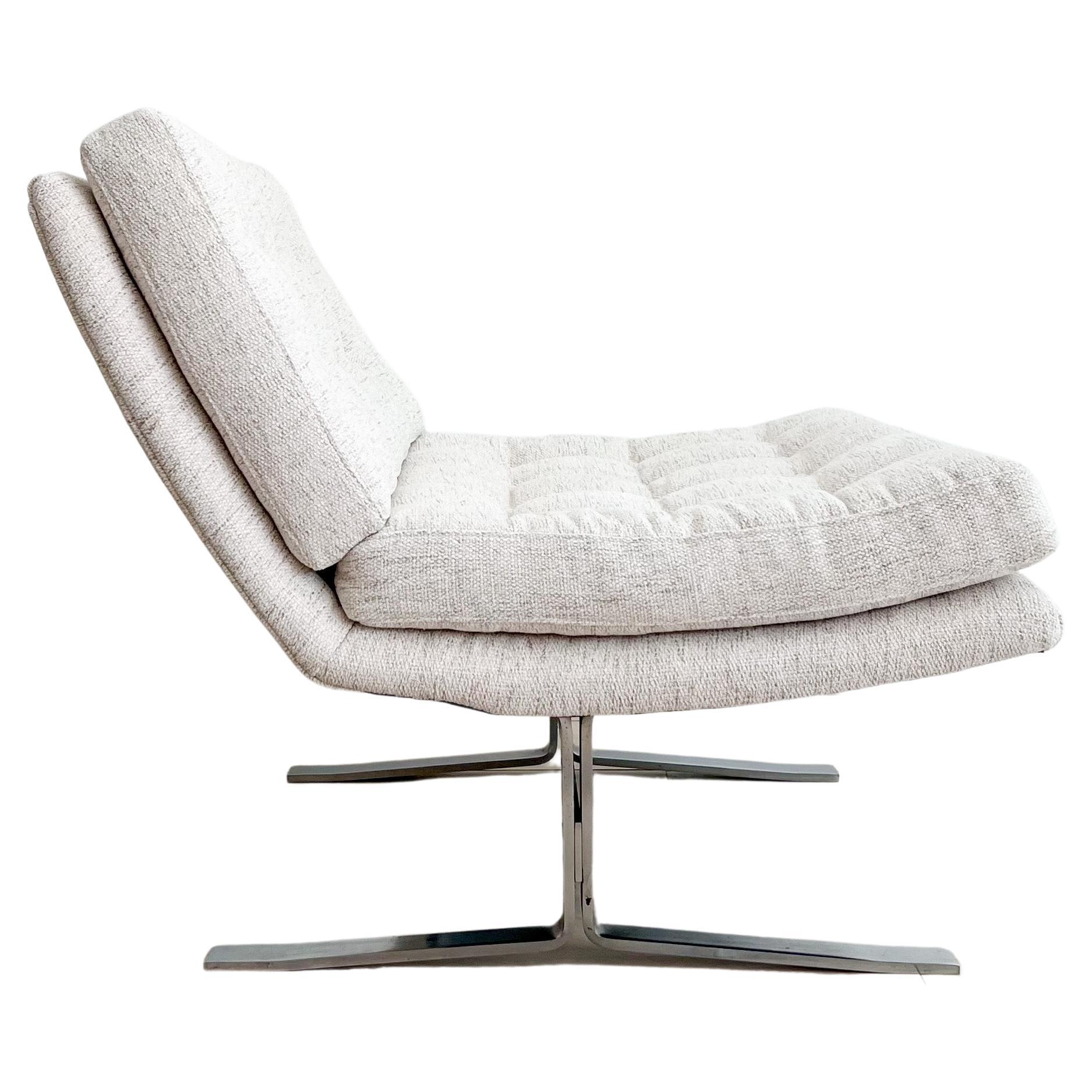 Midcentury Tufted Lounge Chair W/ Chrome Base, New White Tweed ...