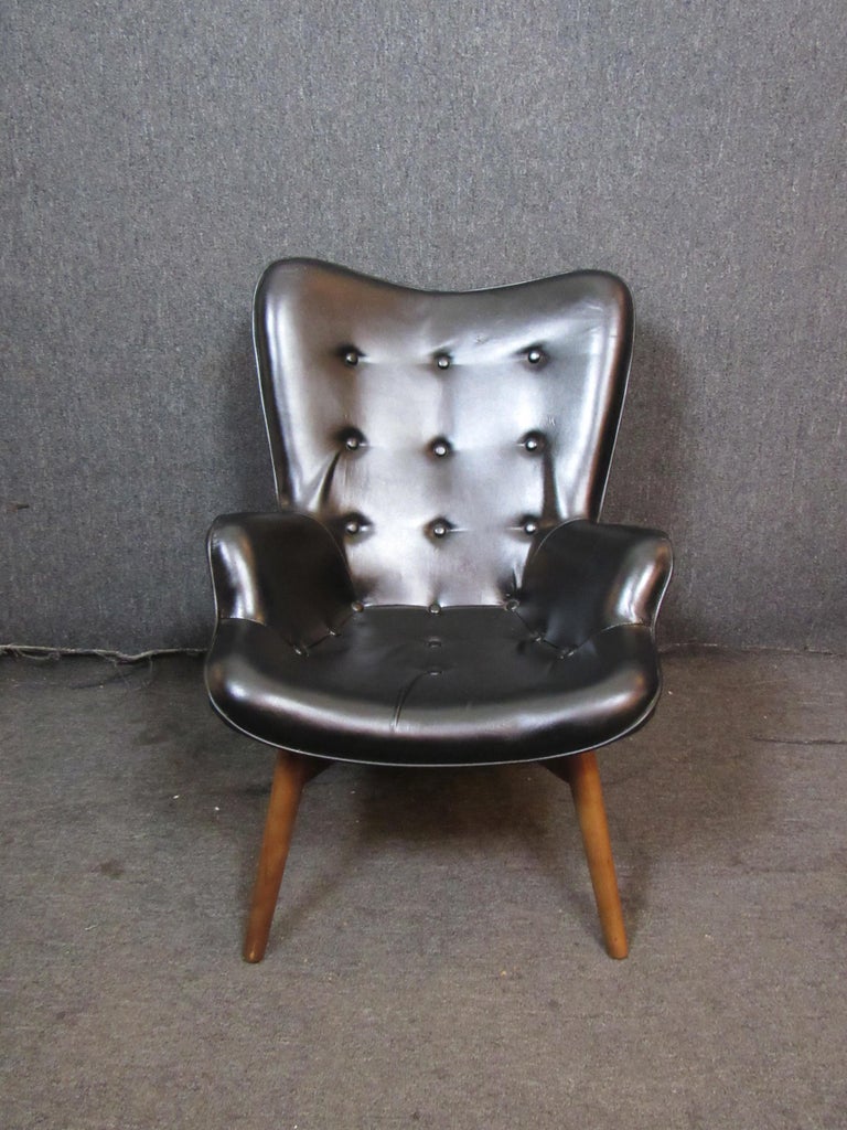Midcentury Tufted Wingback "Clam" Chair and Ottoman For Sale at 1stDibs