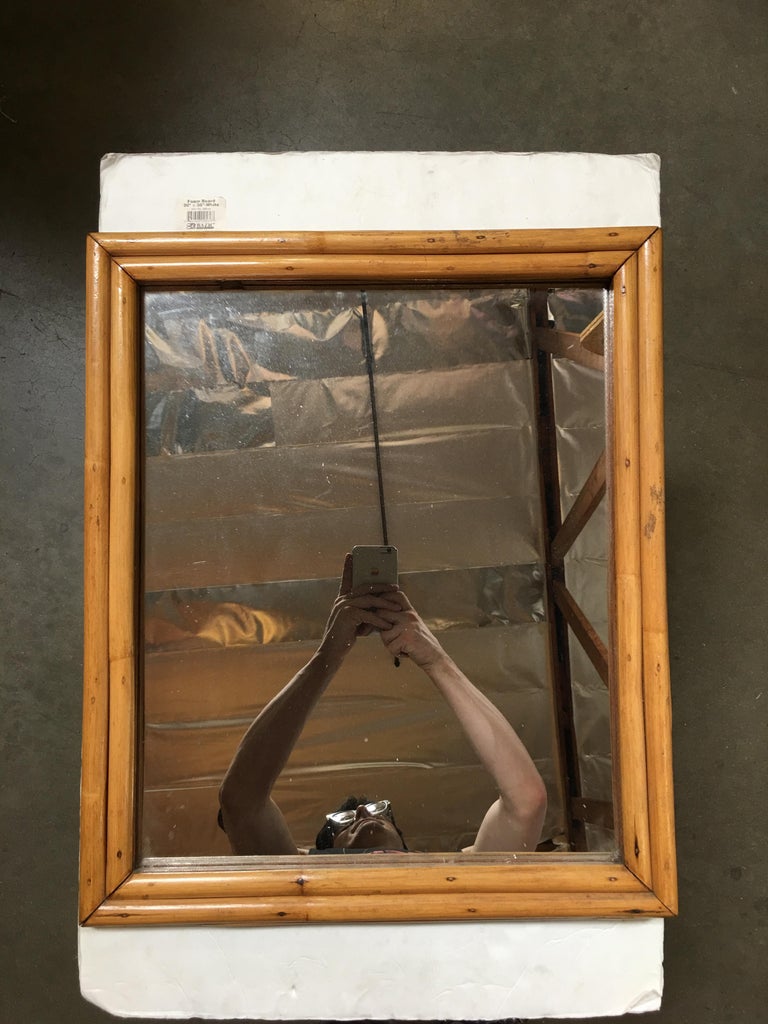 Midcentury Two-Strand Rectangle Rattan Mirror For Sale at 1stDibs