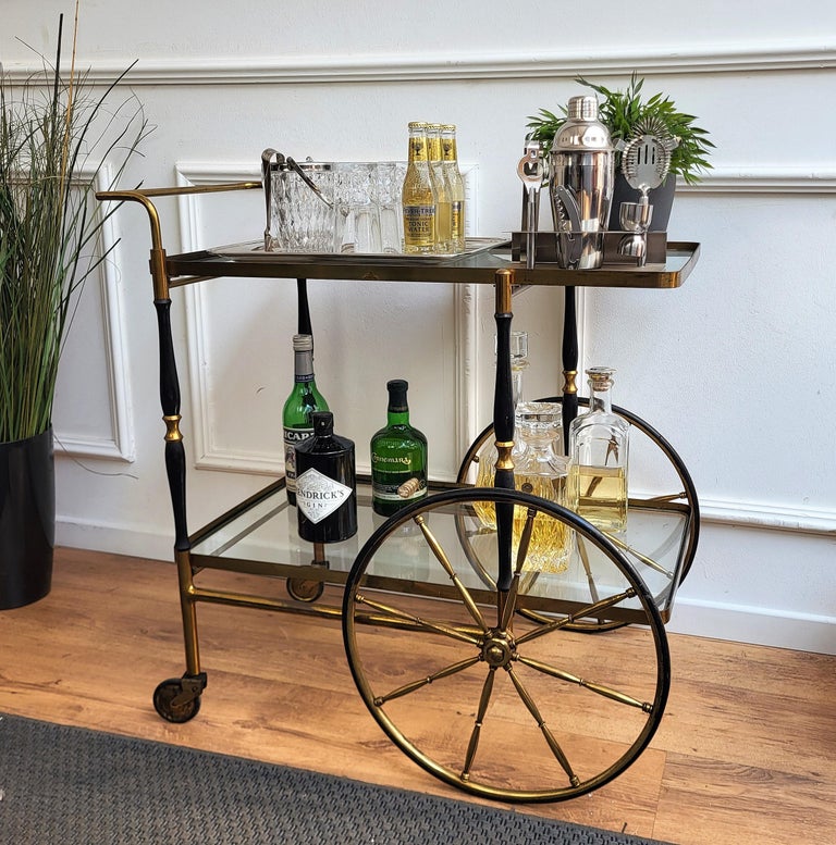 Midcentury Two-Tier Brass and Glass Bar Cart, Italy, 1970s For Sale at ...