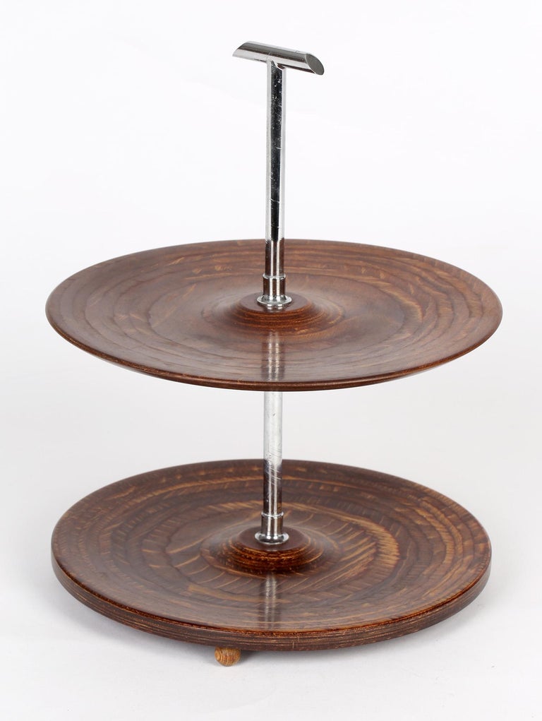 Mid-Century Two Tier Walnut and Chrome Cake Stand For Sale at 1stDibs ...