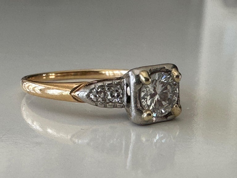 Midcentury Two Tone Diamond Engagement Ring For Sale at 1stDibs
