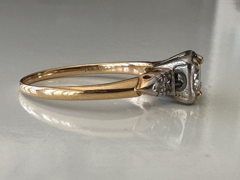 Midcentury Two Tone Diamond Engagement Ring For Sale at 1stDibs