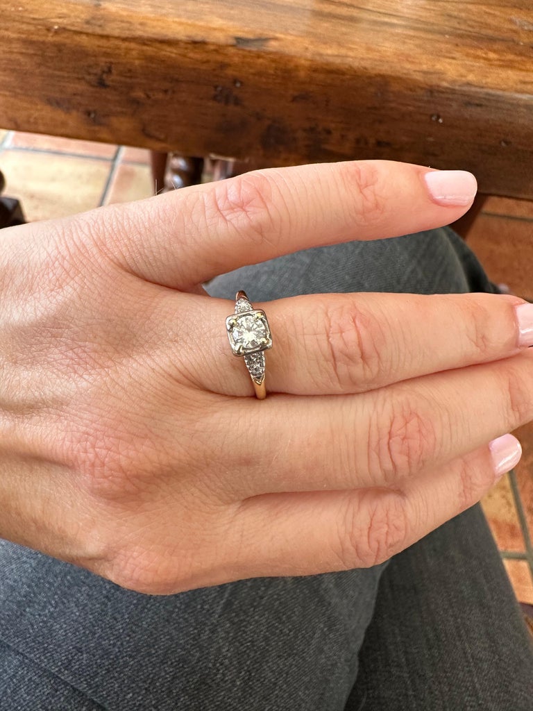 Midcentury Two Tone Diamond Engagement Ring For Sale at 1stDibs