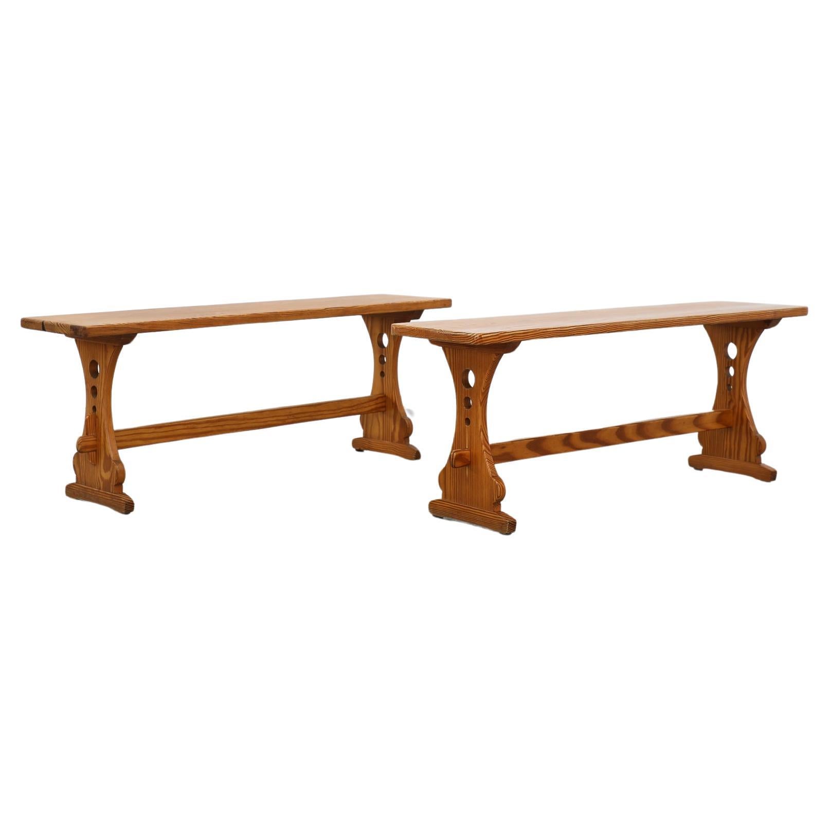 Tyrolean Stained Pine Hall Bench For Sale at 1stDibs