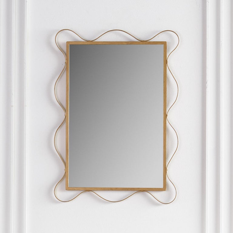 Midcentury Undulating Gold Mirror at 1stDibs