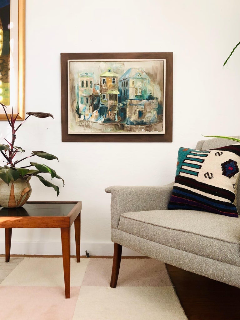 Mid Century Vallejo Cityscape Original Oil Painting For Sale at 1stDibs