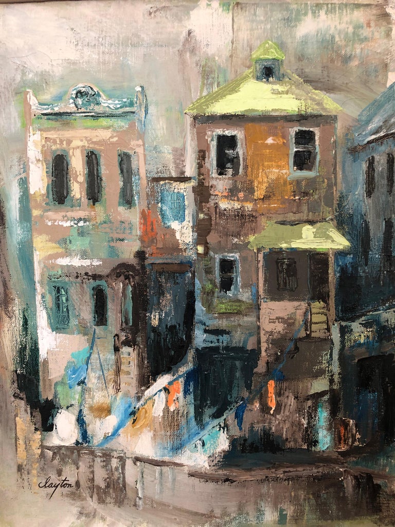 Mid Century Vallejo Cityscape Original Oil Painting For Sale at 1stDibs