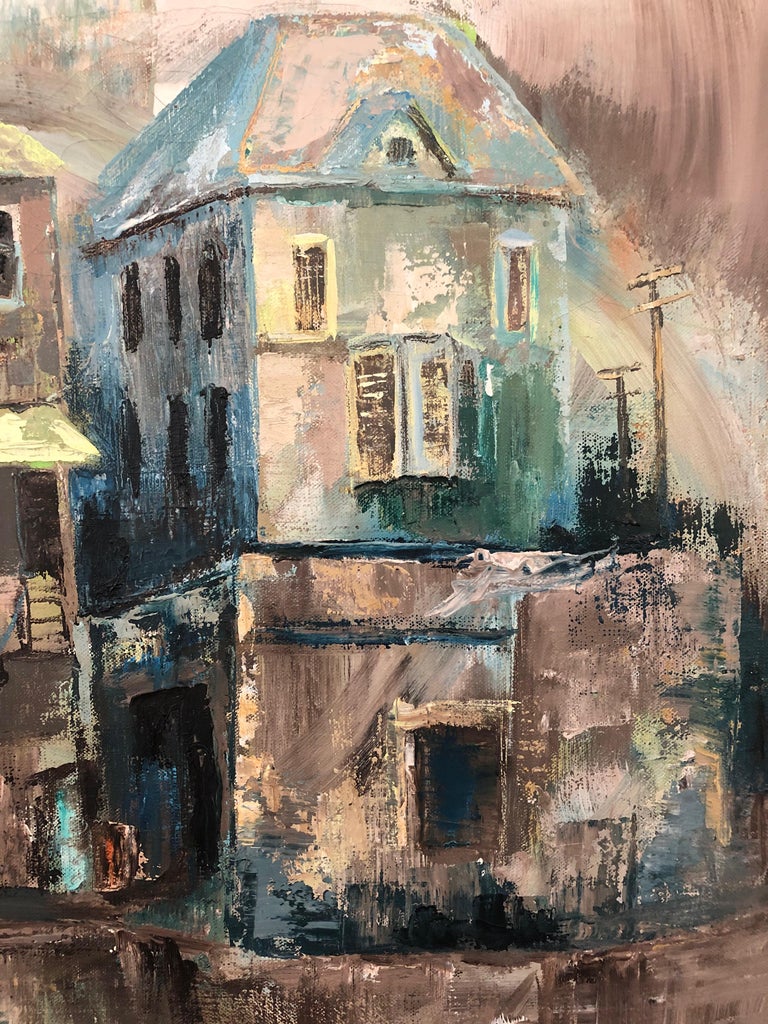 Mid Century Vallejo Cityscape Original Oil Painting For Sale at 1stDibs