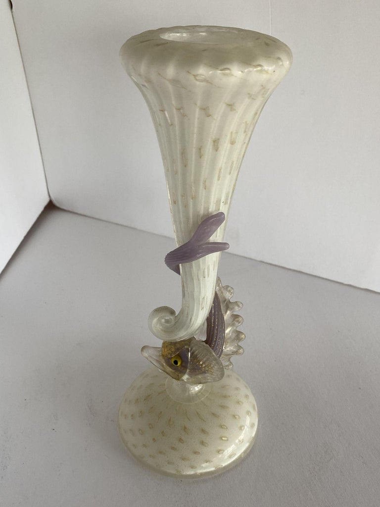 Mid-Century Venetian Murano Glass Dolphin Vase By Salviati For Sale at ...