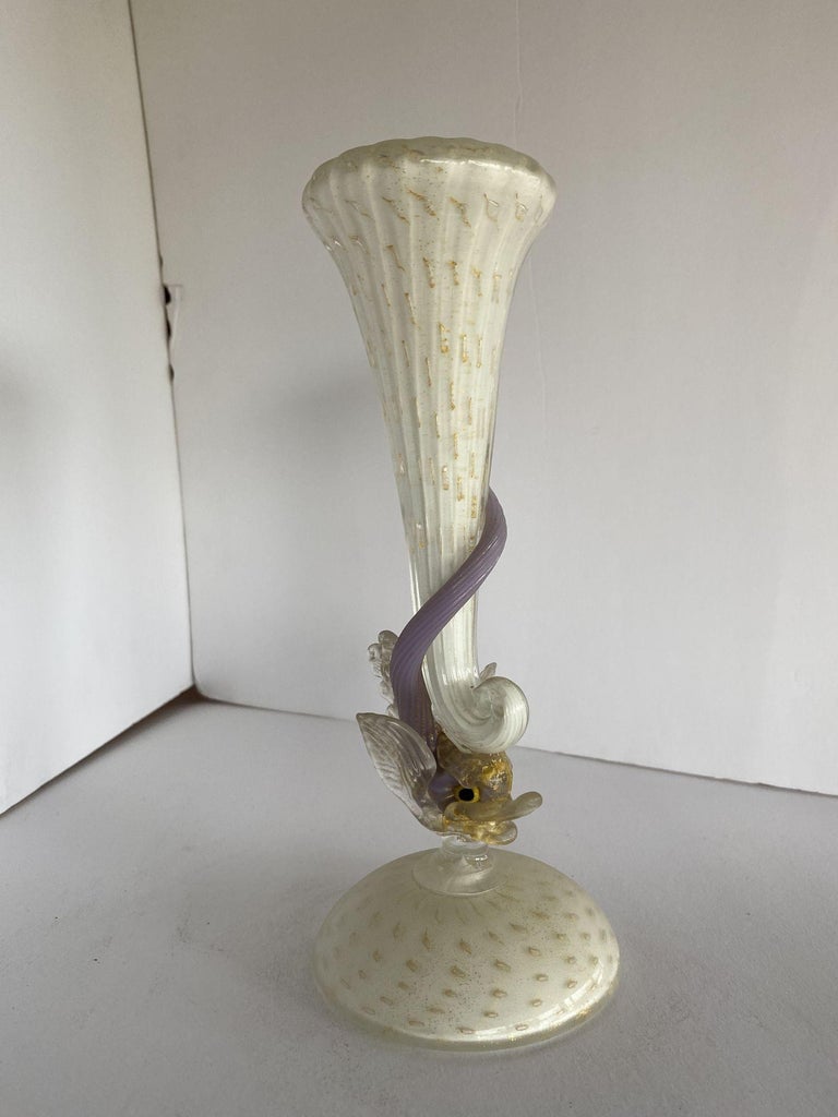 Mid-Century Venetian Murano Glass Dolphin Vase By Salviati For Sale at ...