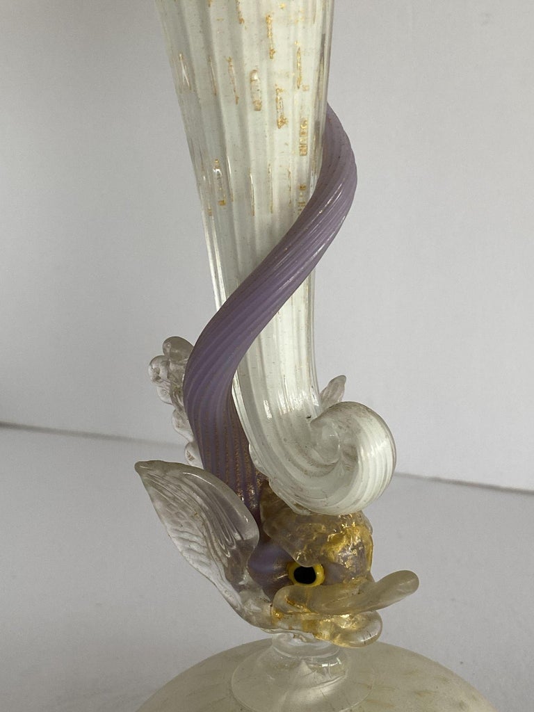 Mid-Century Venetian Murano Glass Dolphin Vase By Salviati For Sale at ...