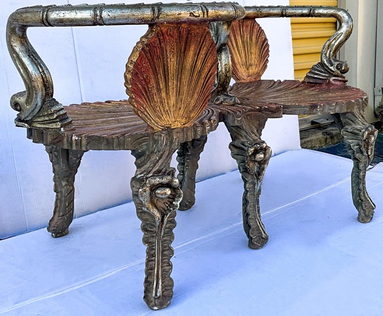 Midcentury Venetian Silver and Gold Gilt Grotto Shell Form Settee ...