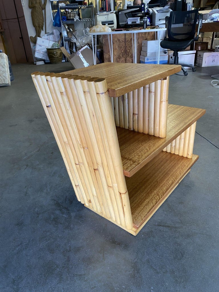 Mid-Century Vertically Stacked Geometric Rattan Side Table with ...