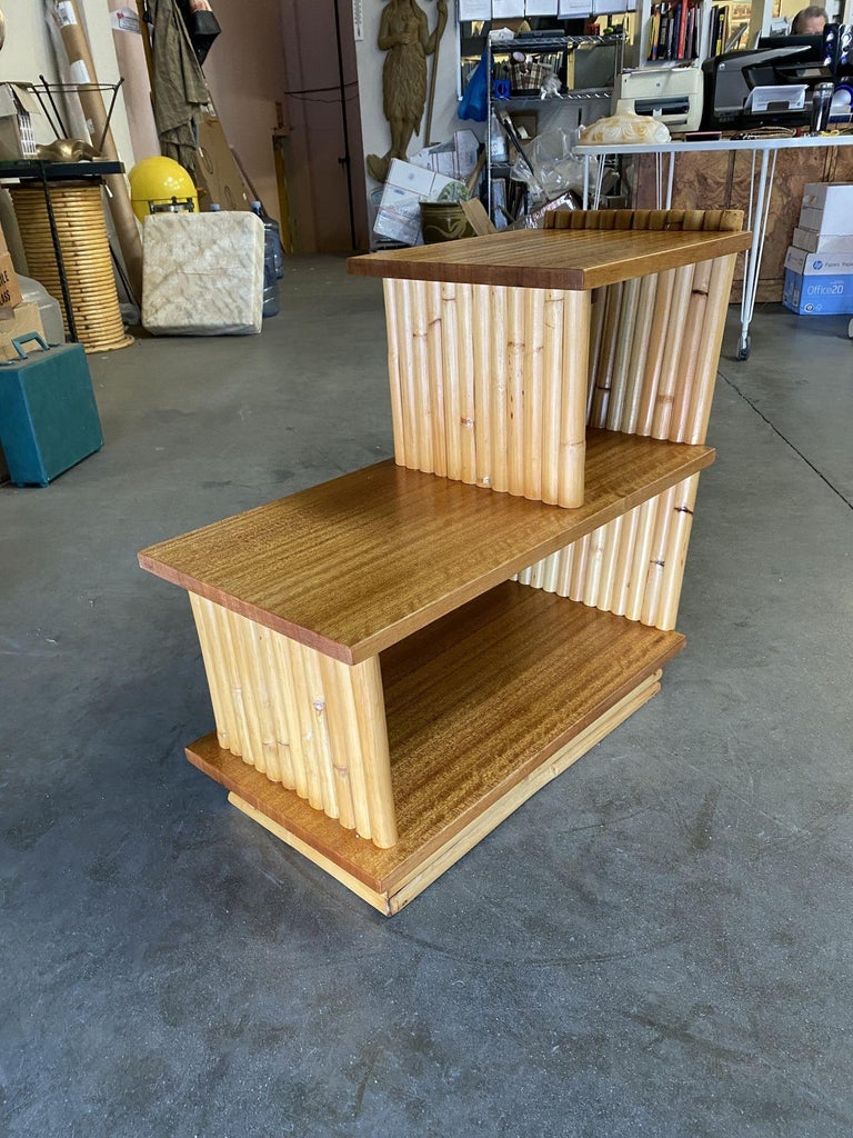 Restored Mid-Century Vertically Stacked Geometric Rattan Side Table ...