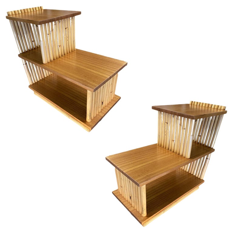 Mid-Century Vertically Stacked Geometric Rattan Side Table with ...