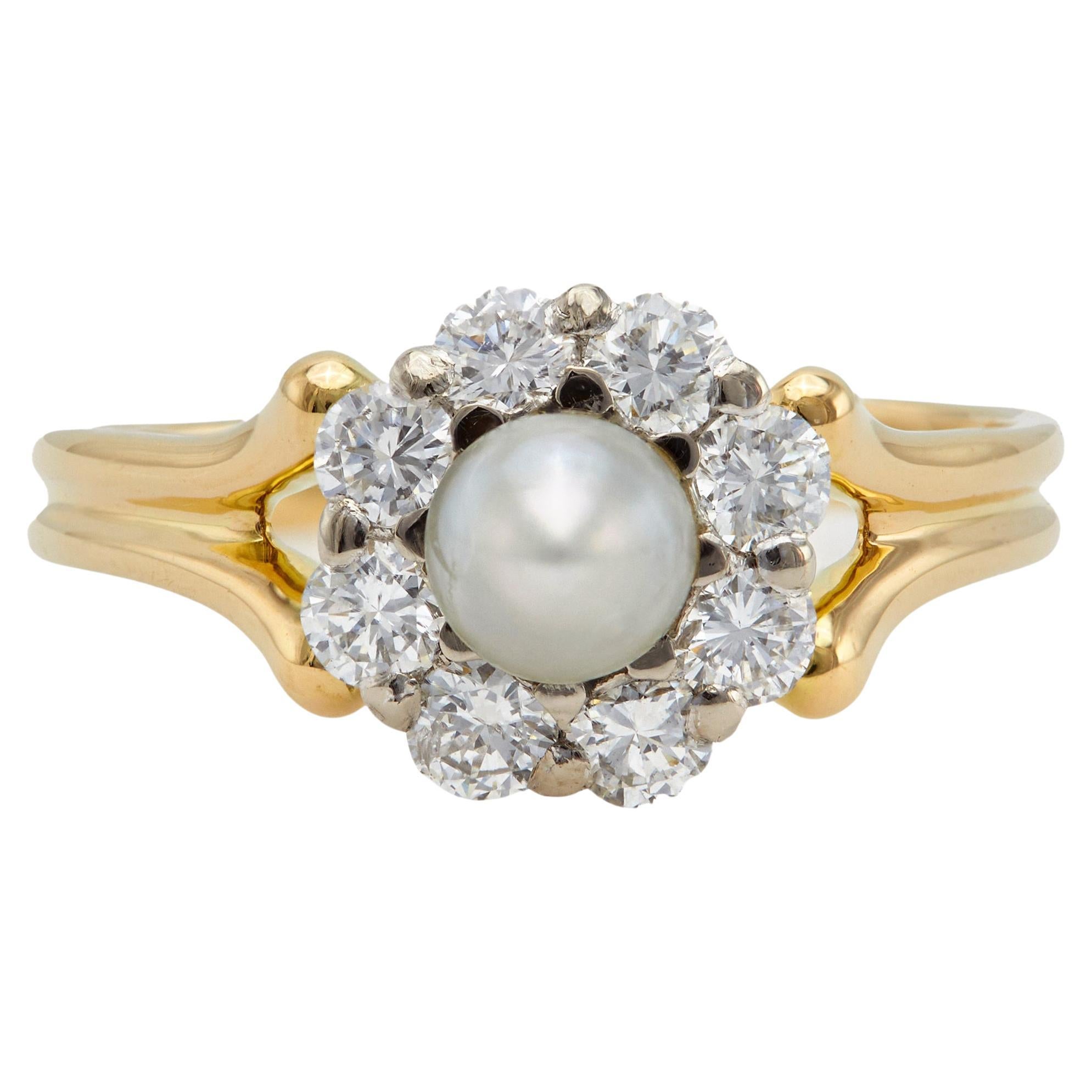 Mid Century Victorian Revival Pearl Diamond 18k Gold Platinum Cluster ...