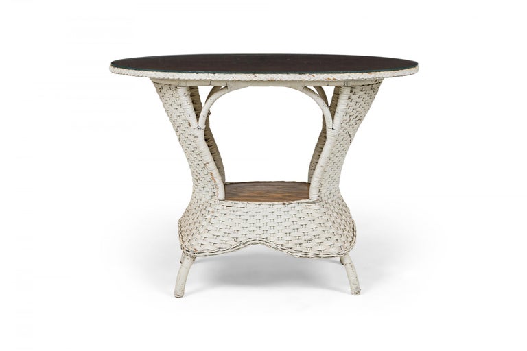 Mid-Century Victorian-Style White Painted Wicker Wood and Glass Console ...