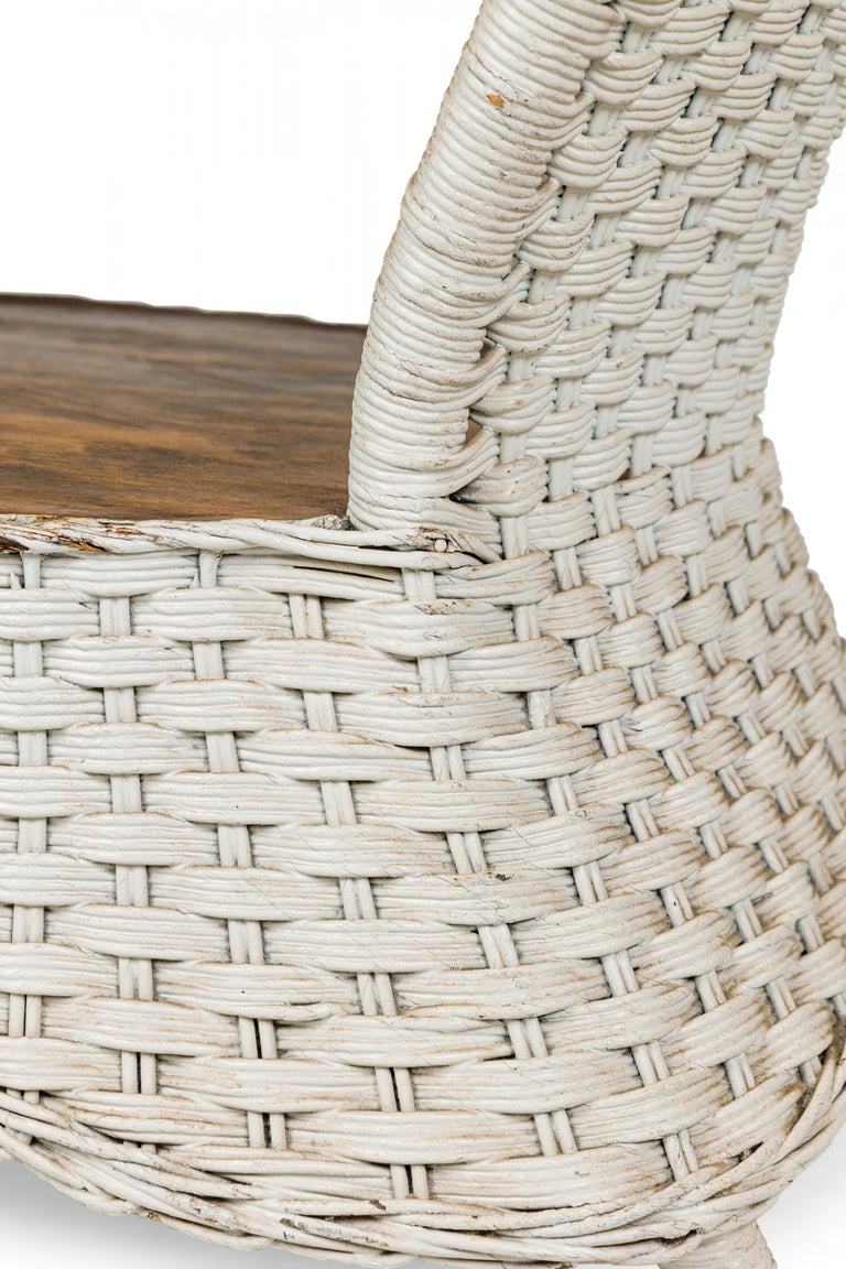 Mid-Century Victorian-Style White Painted Wicker Wood and Glass Console ...