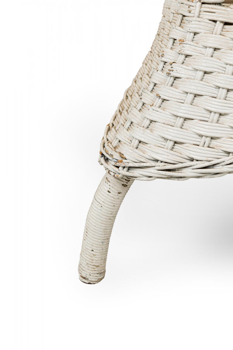 Mid-Century Victorian-Style White Painted Wicker Wood and Glass Console ...