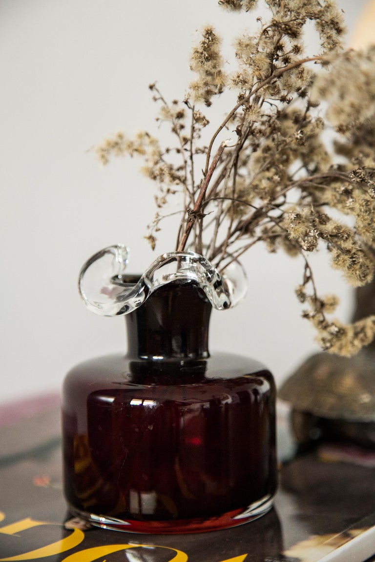 Midcentury Vintage Dark Red Frill Vase, Italy, 1960s For Sale at 1stDibs